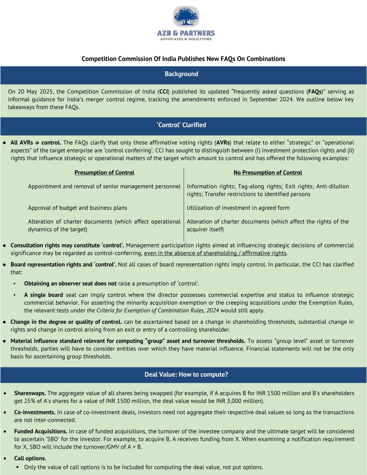 Competition Commission of India Publishes New FAQs on Combinations